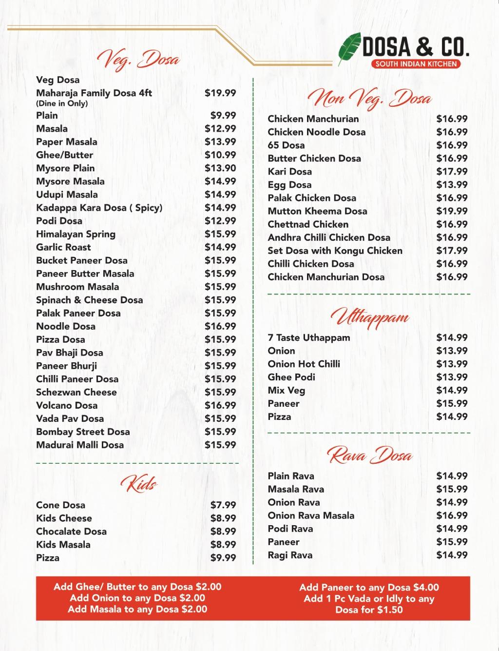 Menu - Dosa & Co